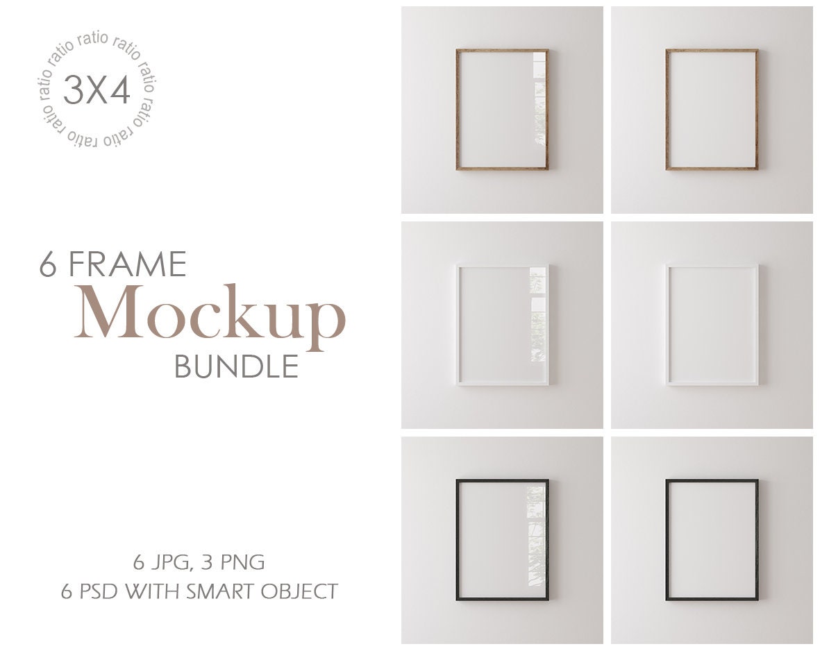 6 Frame Mockup 3x4 Ratio, Wooden, White, Black - Etsy