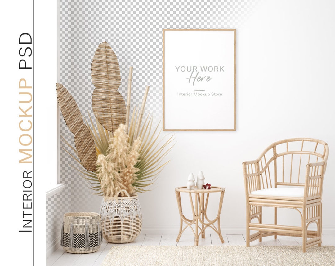 Coastal Boho Style Interior, Interior Wall Mockup, Poster Frame Mockup ...