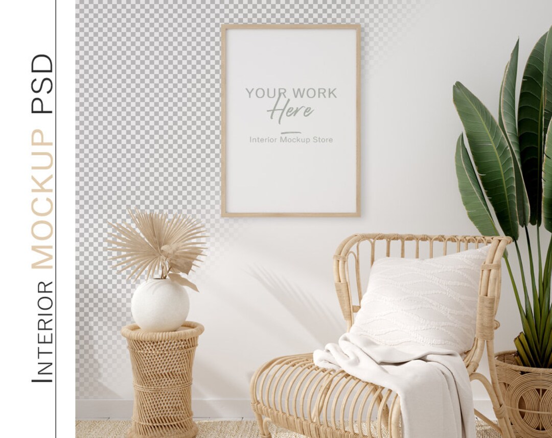 Coastal Boho Style Interior, Interior Wall Mockup, Poster Frame Mockup ...