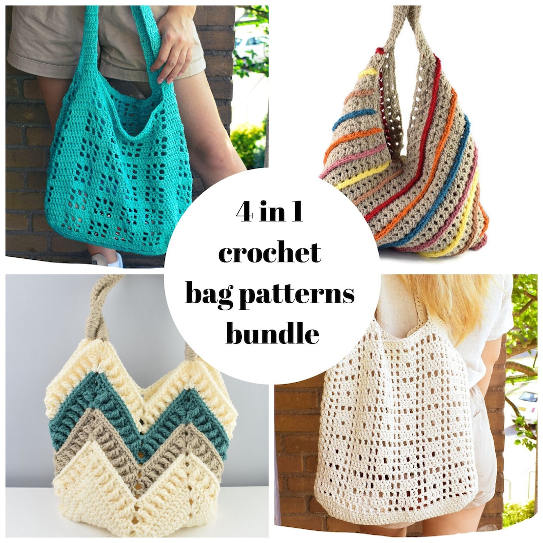 4-in-1 Crochet Bag Pattern Bundle, Market, Tote, Granny, and Tulip (PDF ...