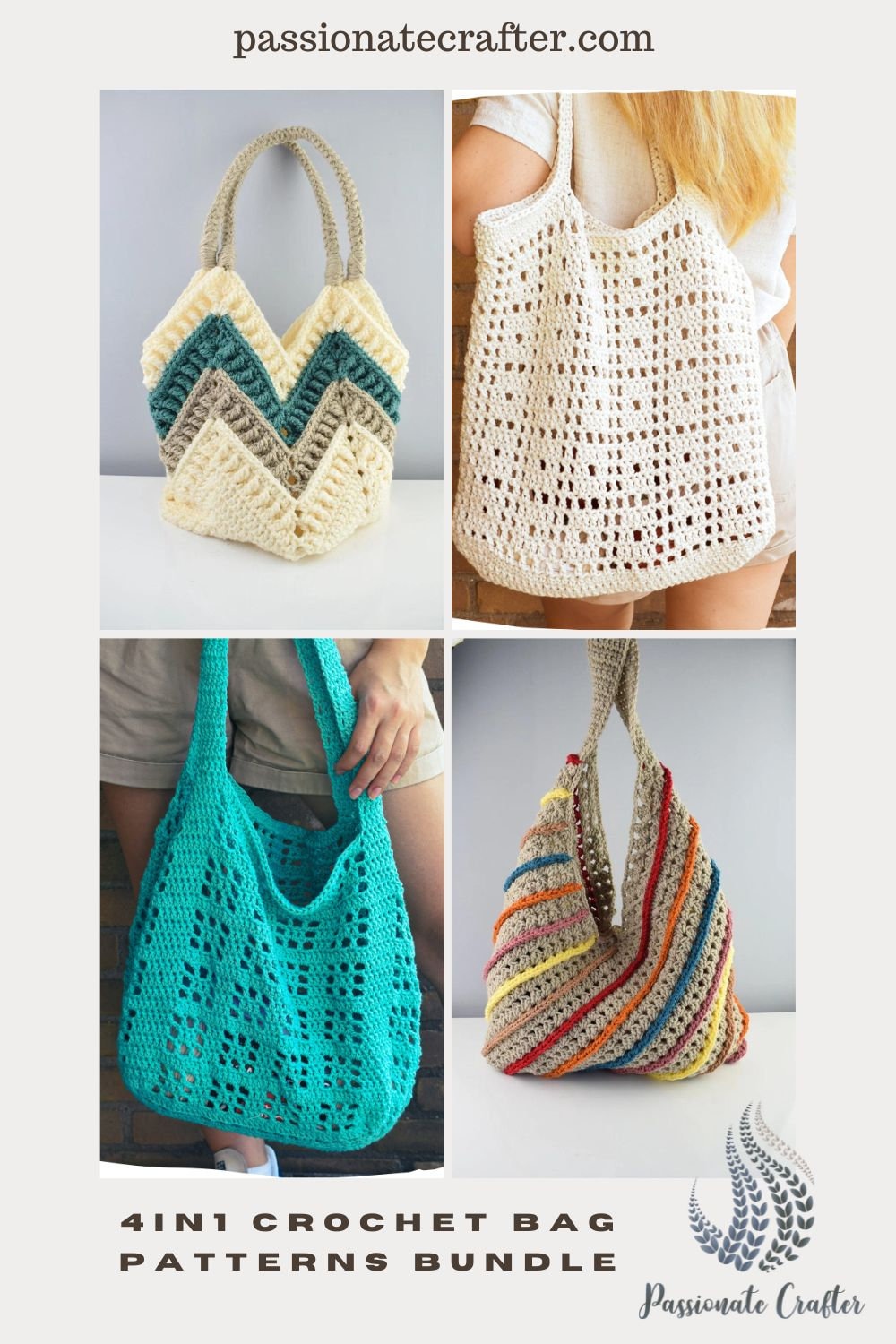 4-in-1 Crochet Bag Pattern Bundle, Market, Tote, Granny, and Tulip (PDF ...