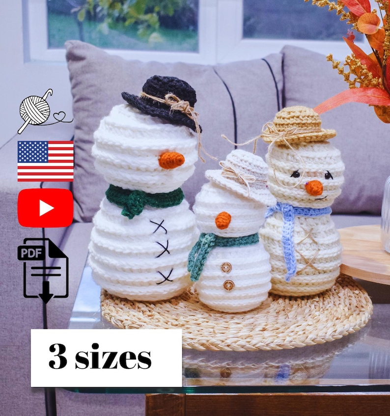 CROCHET PATTERN+VIDEO/ Snowmen, Holiday Decor, Gifting, Christmas, Easy ...