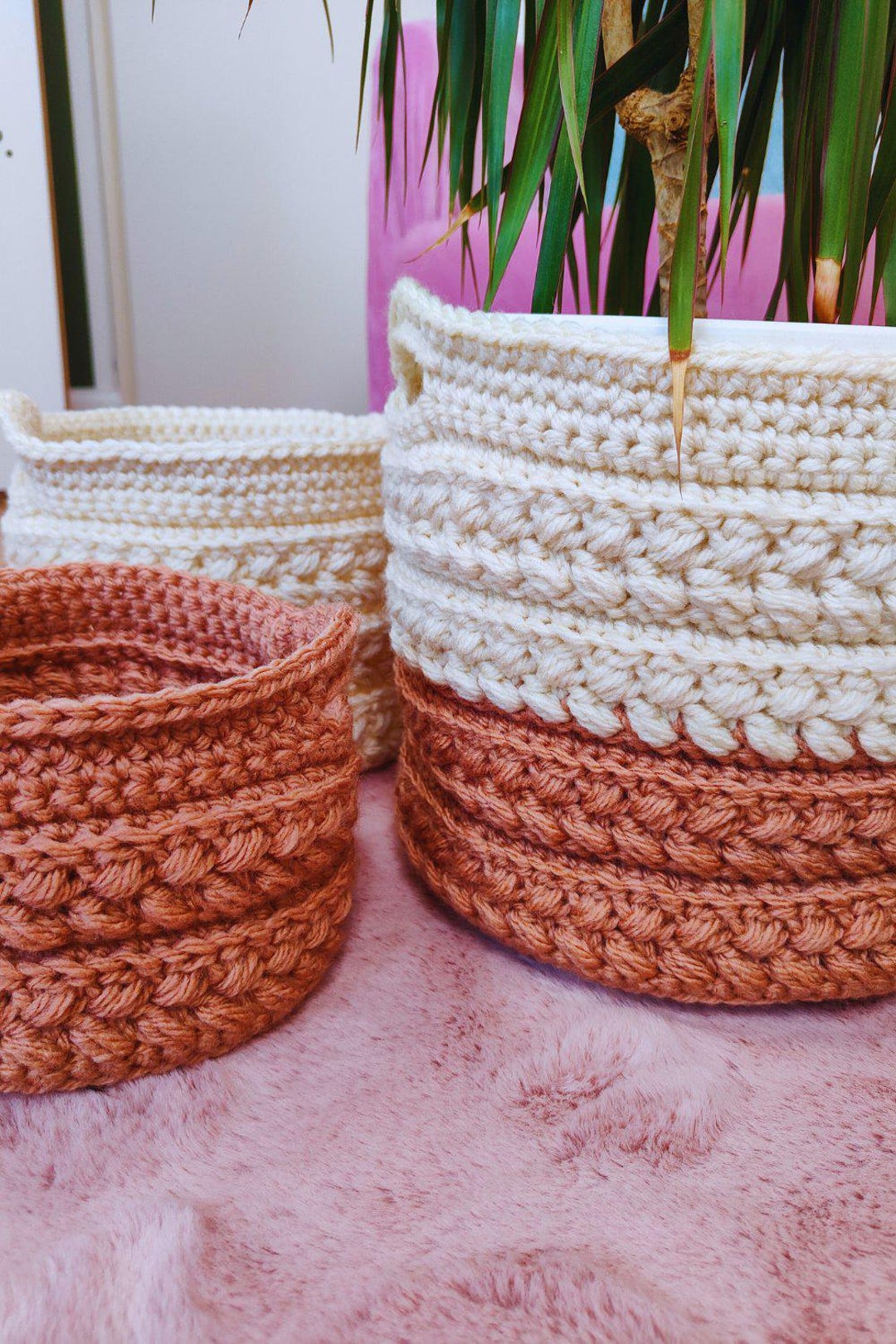Crochet Nesting Basket Pattern: Wheat Stitch, 3 Sizes (PDF Digital ...