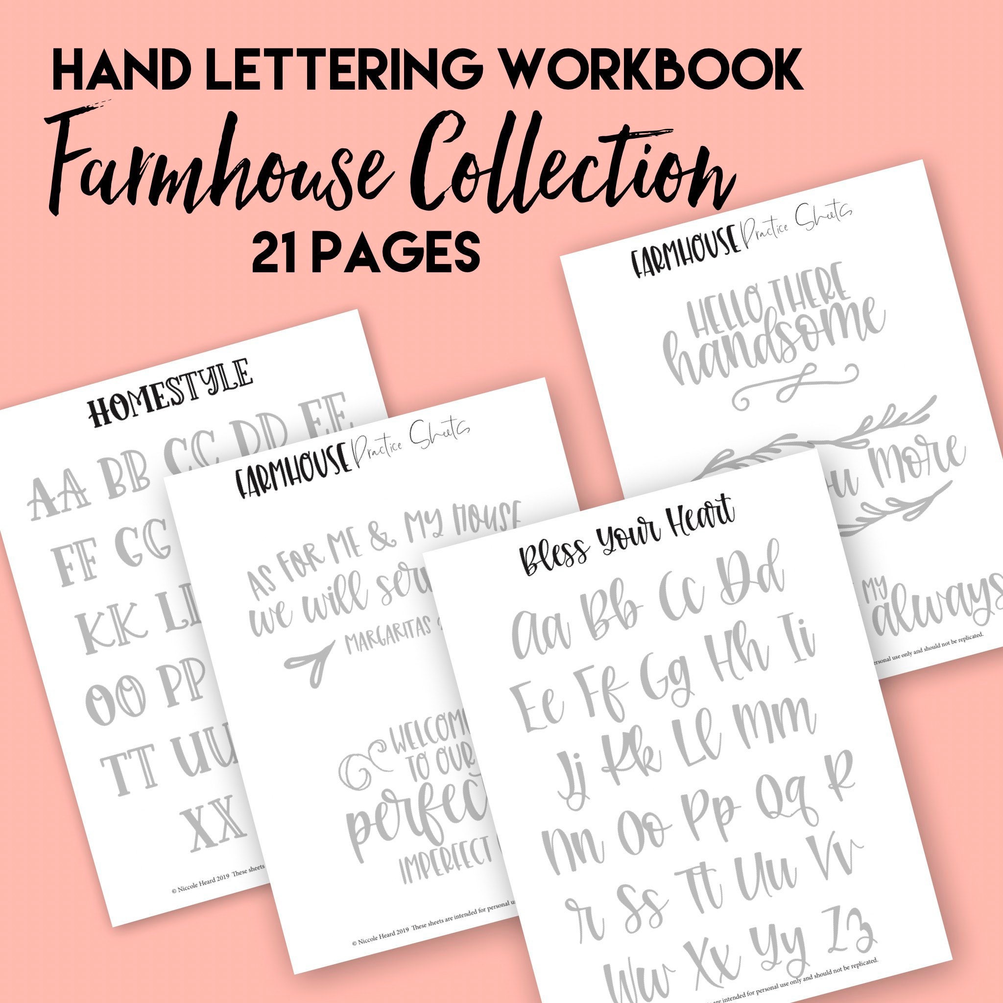 Hand Lettering Workbook- Farmhouse Edition, PDF Lettering Workbook ...