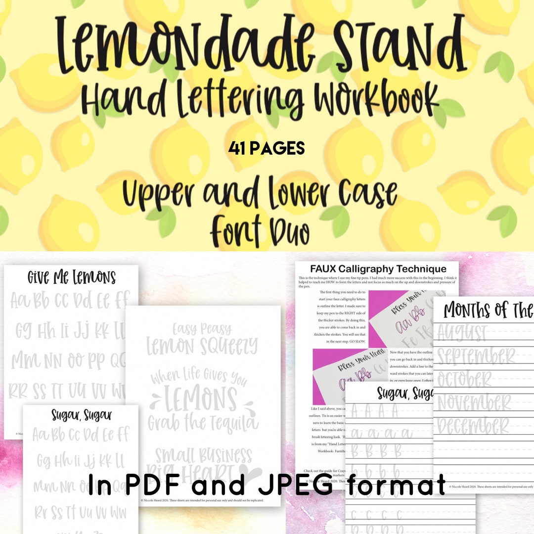 Hand Lettering Workbook, Lemonade Stand Theme, Hand Lettering Practice ...