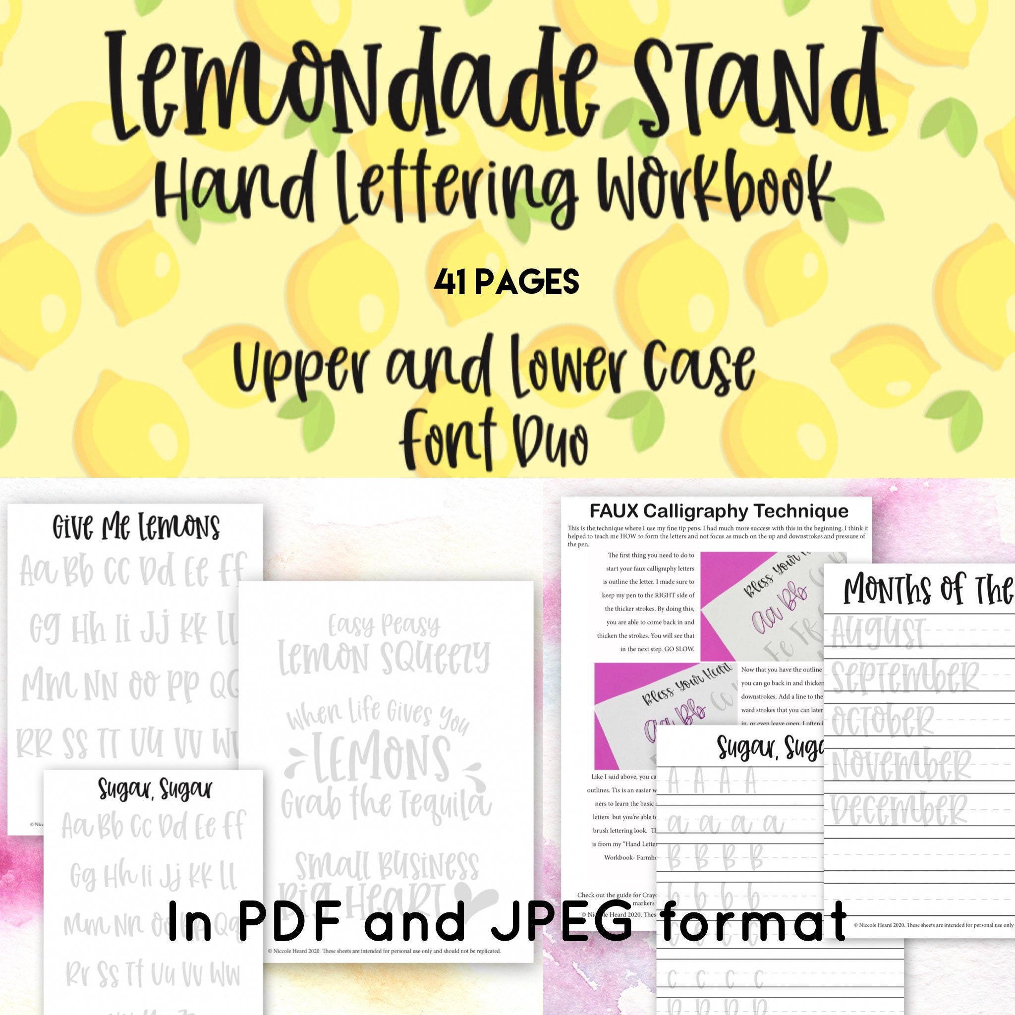 Lemonade Stand Hand Lettering Workbook (PDF & JPEG) - Etsy