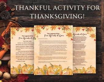 5 Kernels of Corn, Thanksgiving Blessing Cards & Poem, the Legend of ...