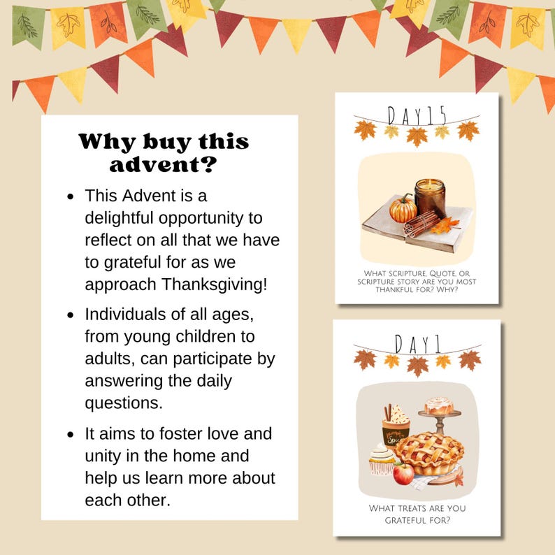 Thanksgiving Gratitude Advent, 21 Days of Prompts (digital Download) - Etsy