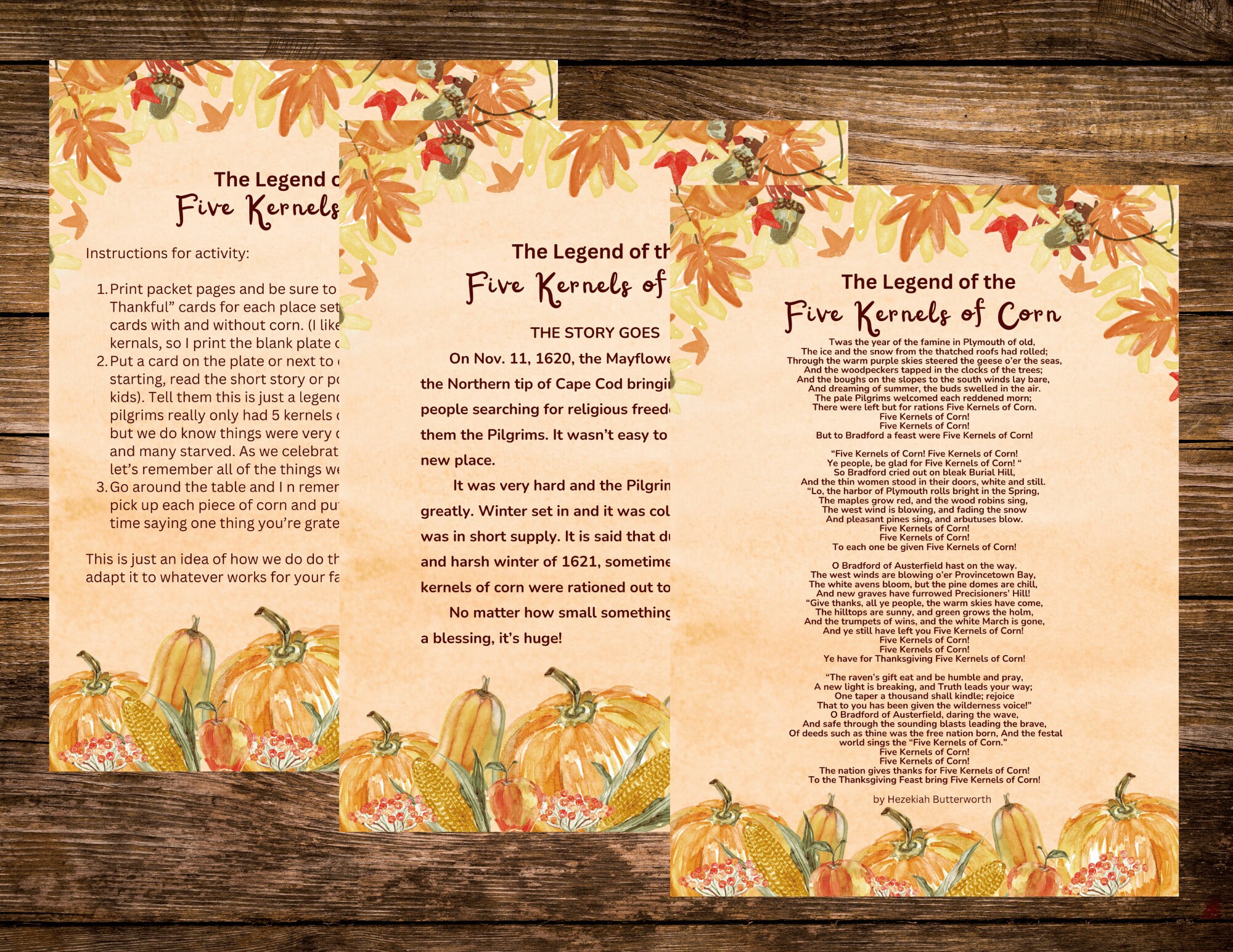 Thanksgiving Table Activity 5 Corn Kernels Legend Thankful Activity for ...