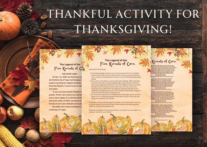 Thankful Activity for Thanksgiving (5 Corn Kernels Legend) - Etsy