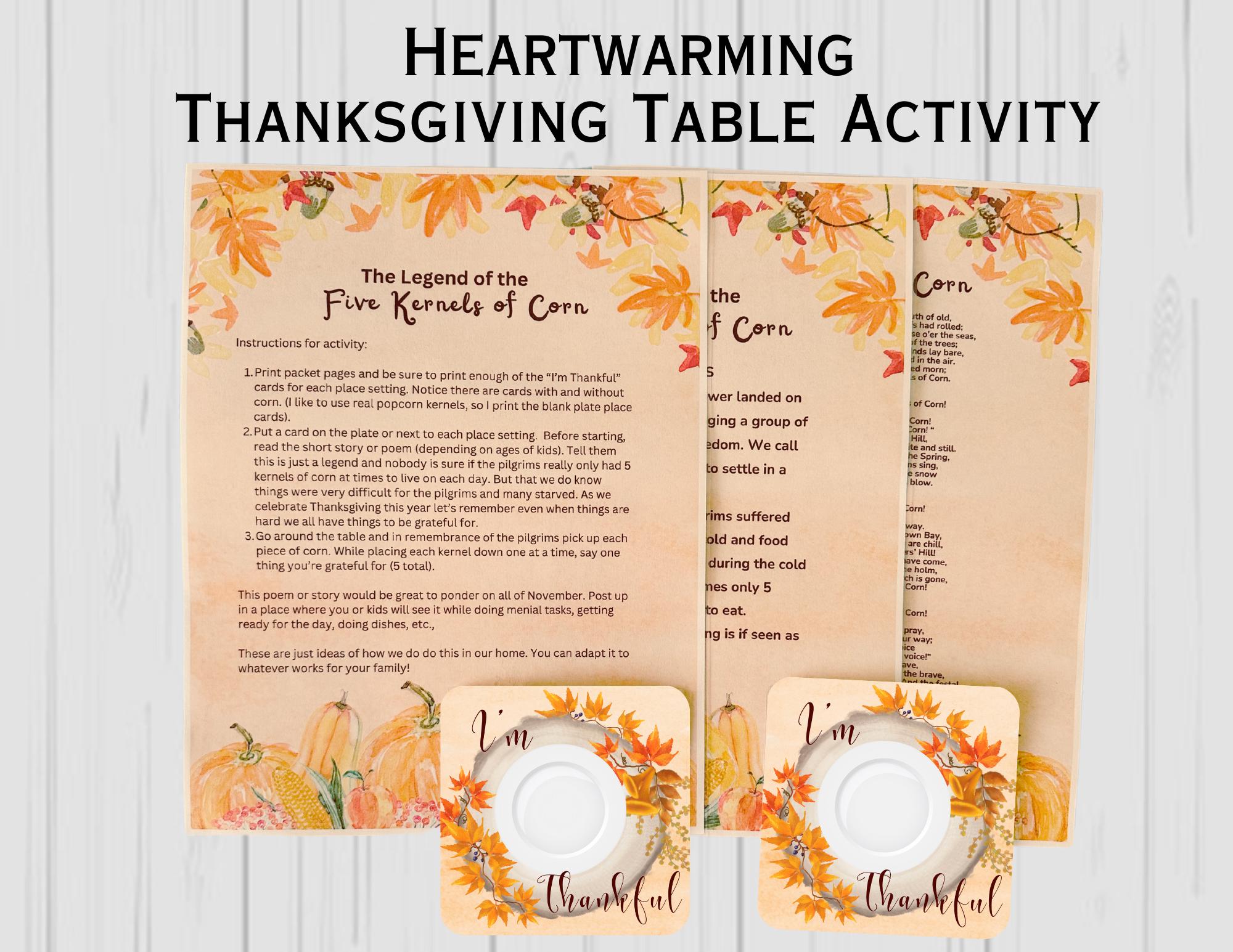 Thanksgiving Table Activity 5 Corn Kernels Legend Thankful Activity for ...