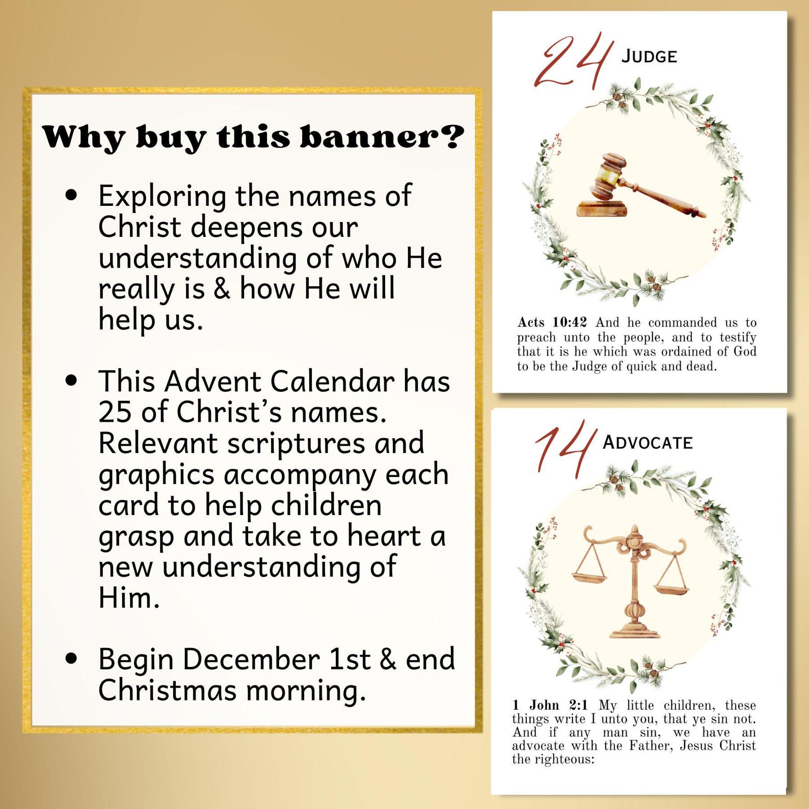 Jesus Christ Advent Calendar: 25 Names, KJV Scriptures, Christian Gift ...