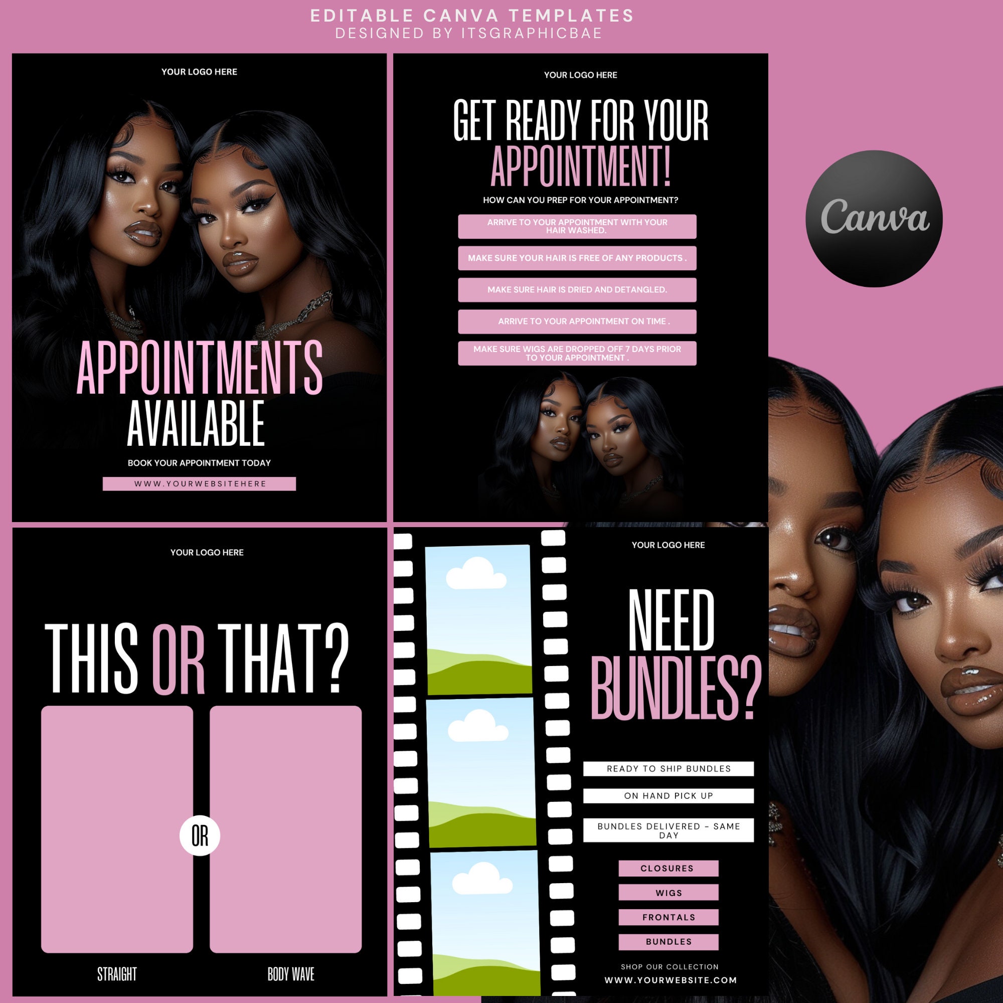 Hair Stylist DIY Canva Templates, Editable Template Pack - Etsy