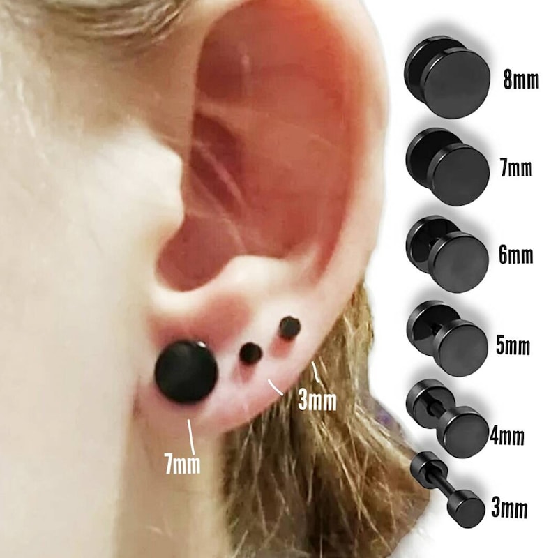 Men Stud Black Earrings - Etsy UK