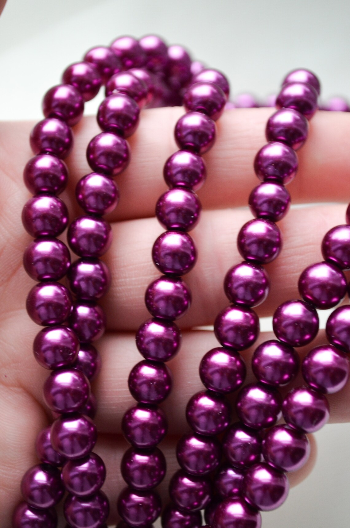 Fuchsia Color Round Pearl Beads, 8 Mm, Magenta Color Pearl Beads, Hight ...