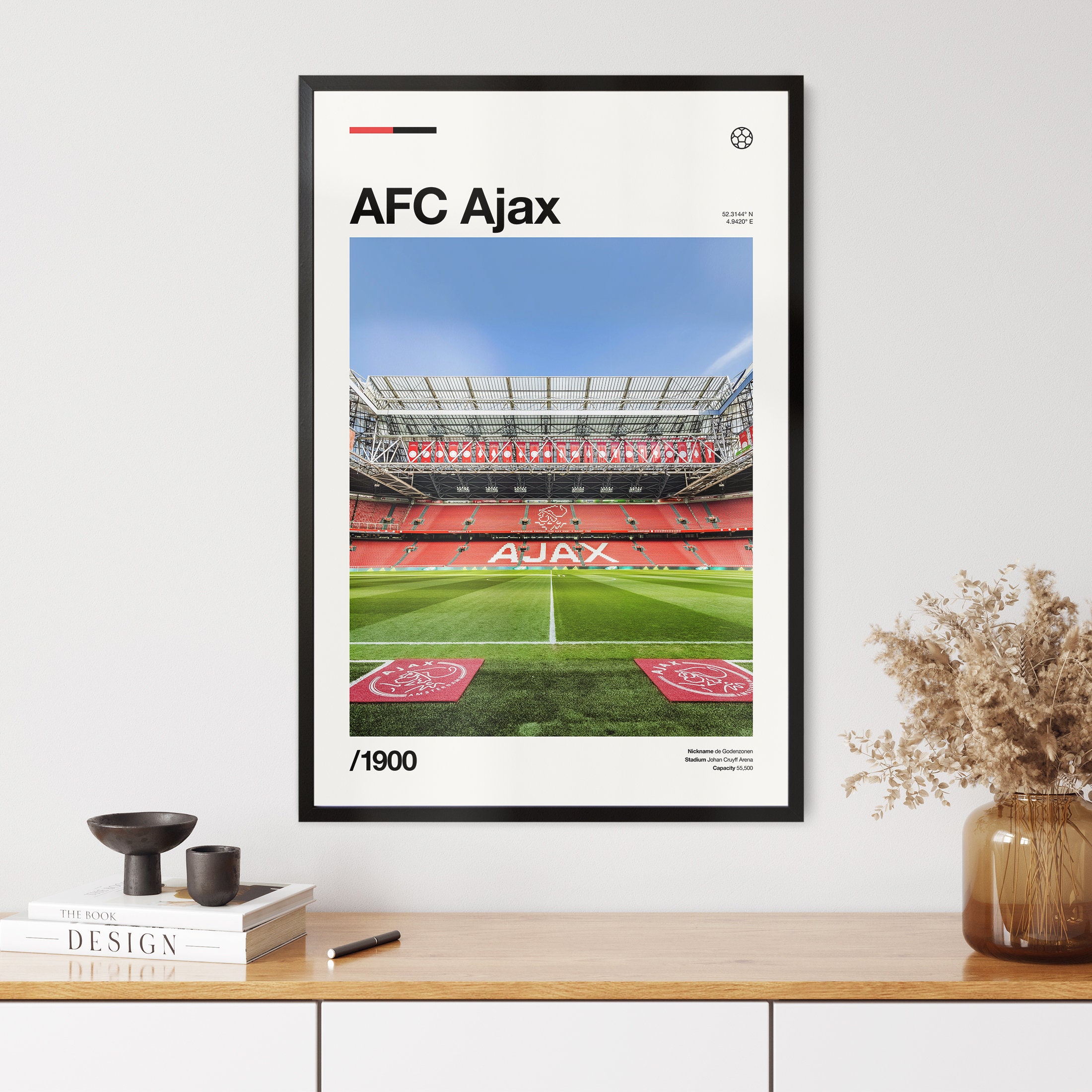 AFC Ajax Print Johan Cruyff Arena Mid-Century Modern Vintage Fußball ...