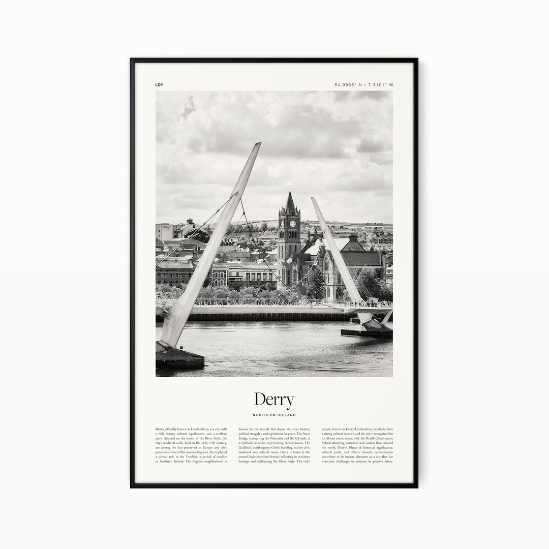 Derry Poster Print - Black and White Print - Vintage Travel Poster ...
