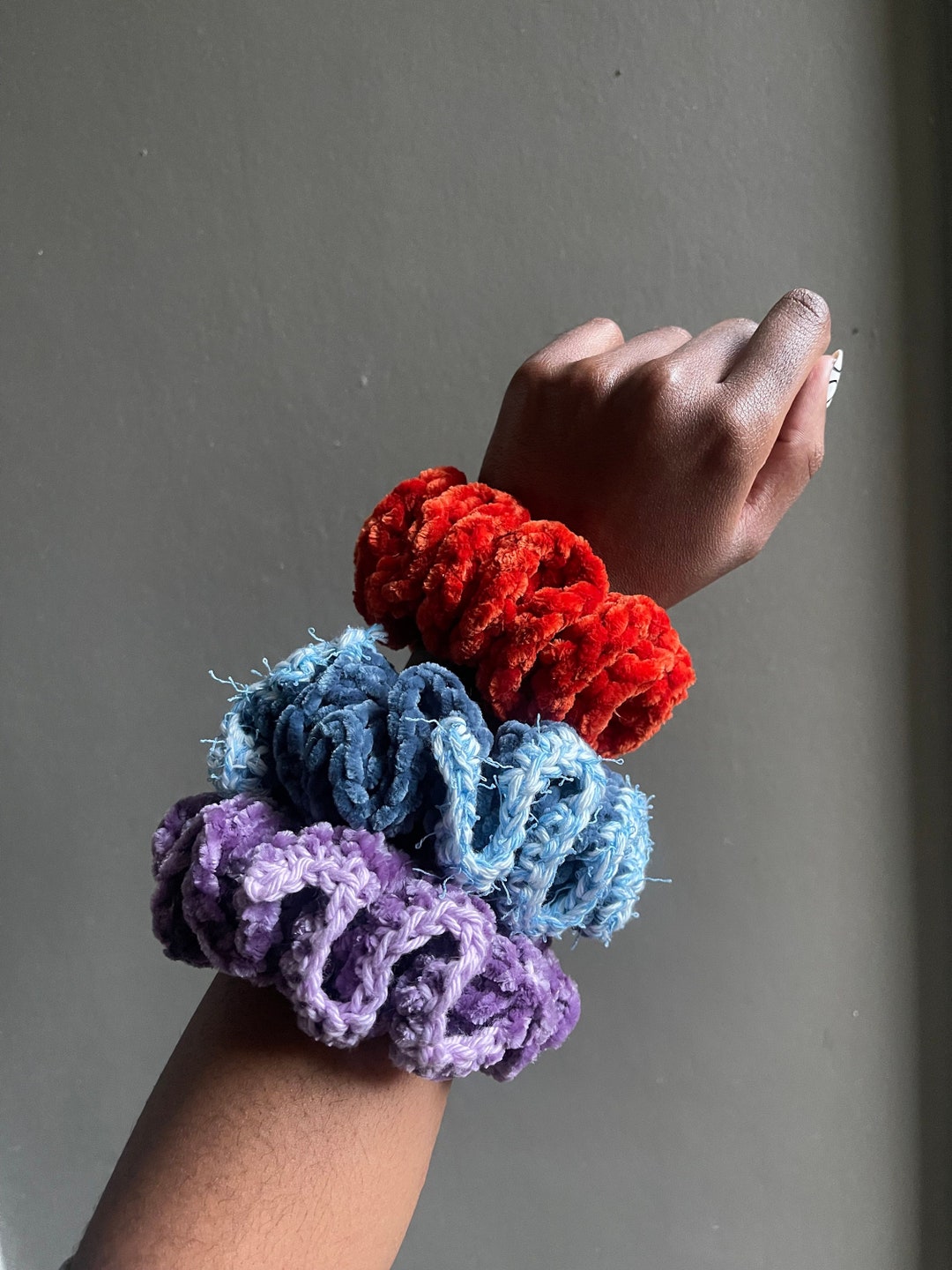 Crochet Velvet Scrunchies, Set of 3 Scrunchies, Crochet Scrunchies ...