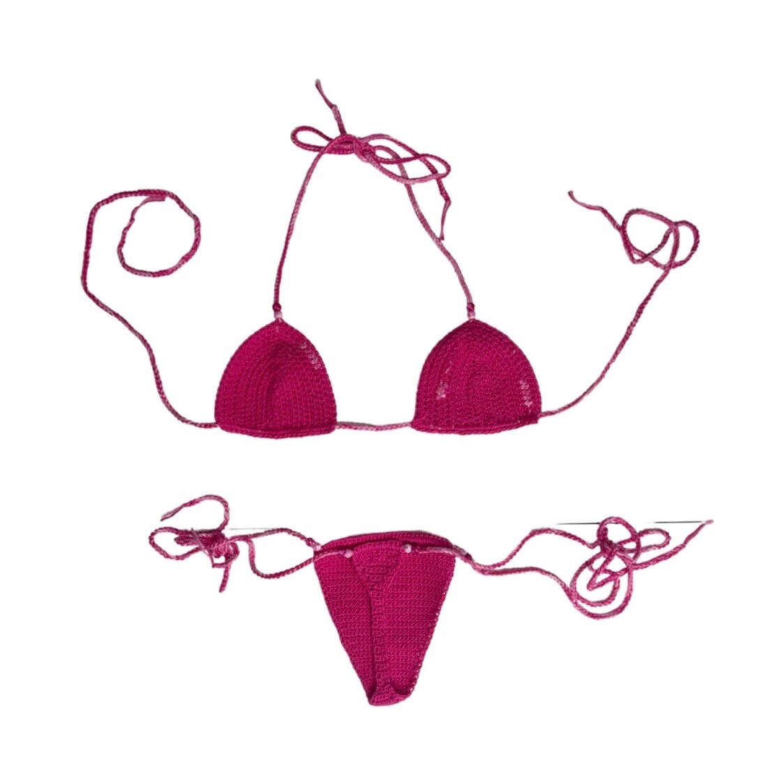 Pink Bikini Set Crochet Pink Bikini Set Pink Swimsuit Set Crochet Cover Up Pink Bikini Cover