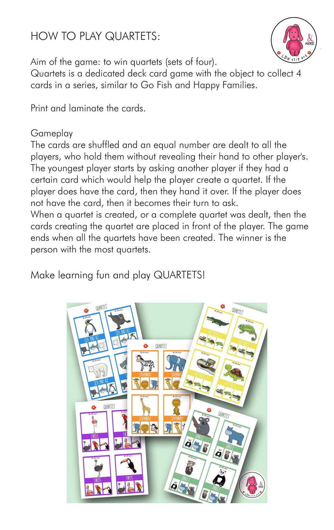 Quartet ZOO Game: a Go Fish-style Activity | for Speech Therapist ...