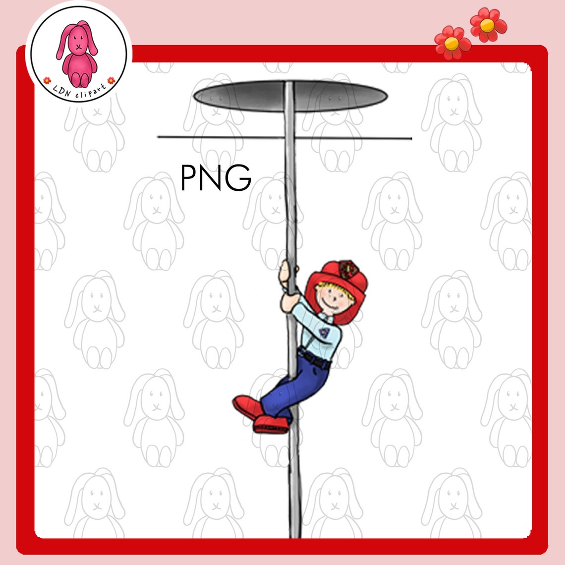 FIREFIGHTER Sliding Down Clip Art, a Friendly Fireman Illustration ...