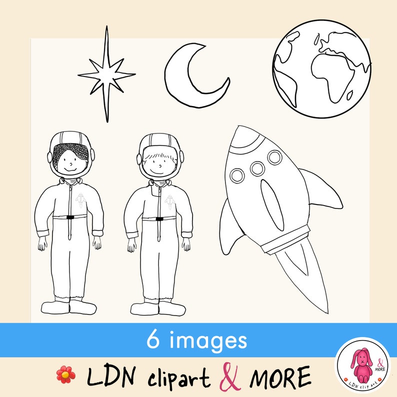 ASTRONAUT Clip Art With 2 Astronauts, the Earth, Moon, a Rocketship and ...