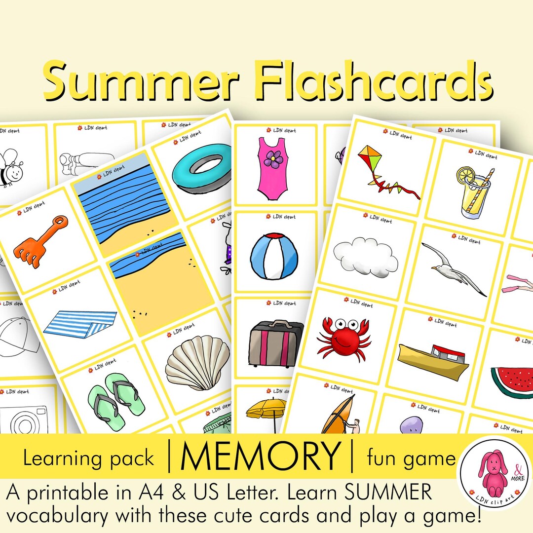 Flash Cards SUMMER to Learn Sunny Words, Play a Memory Game for SLP ...