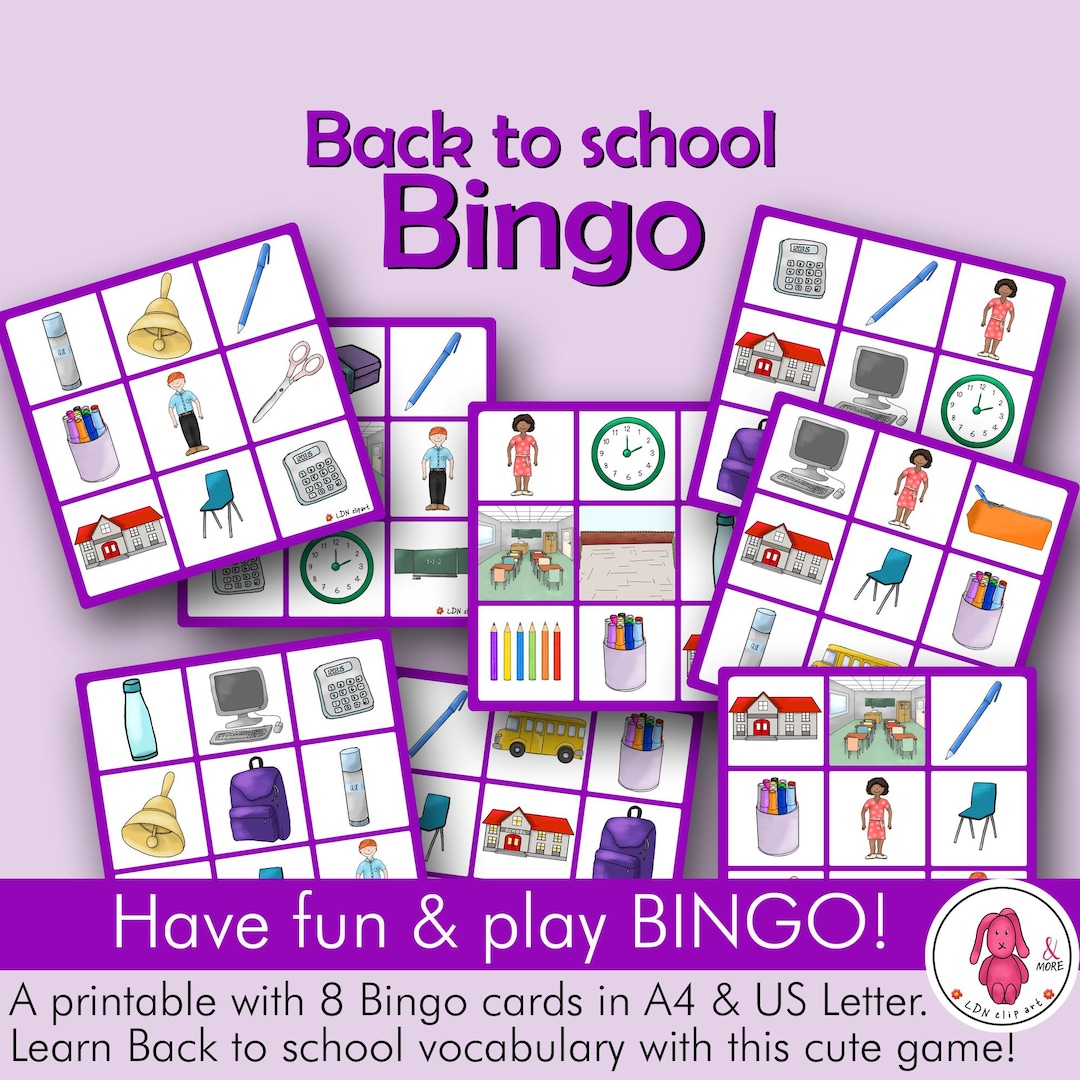 Back to School Bingo! 8 Cards • Play the Printable Game • Fun Activity ...