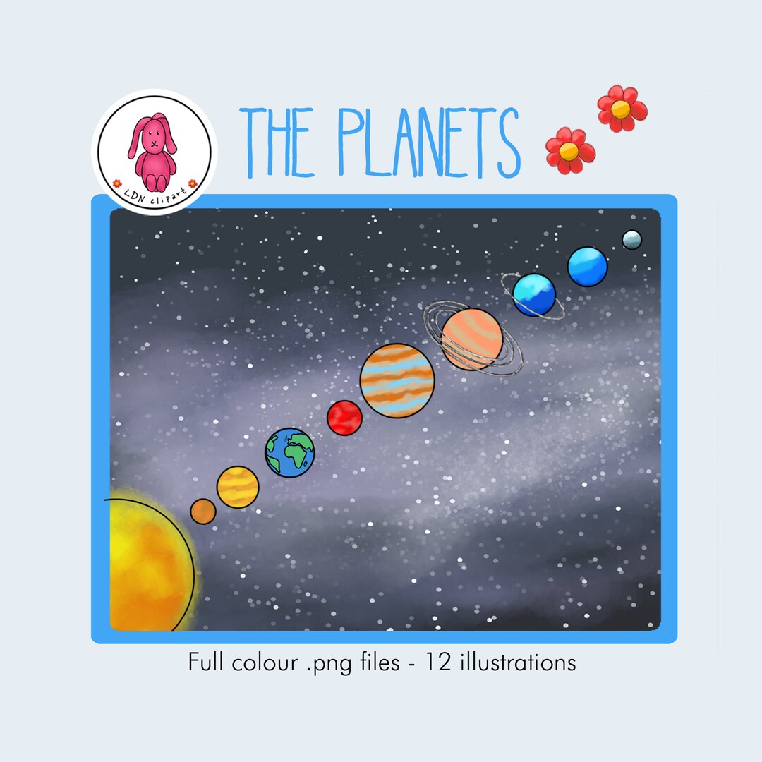 PLANETS Clip Art All Planets in a Row Incl. Space Background - Etsy