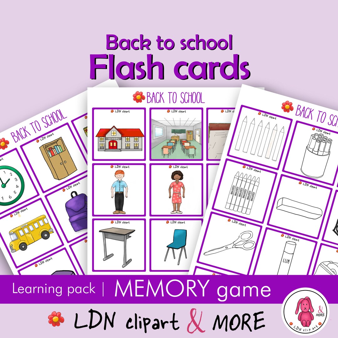 Flash Cards BACK TO SCHOOL to Learn Words or Play a Memory Game for Slp ...