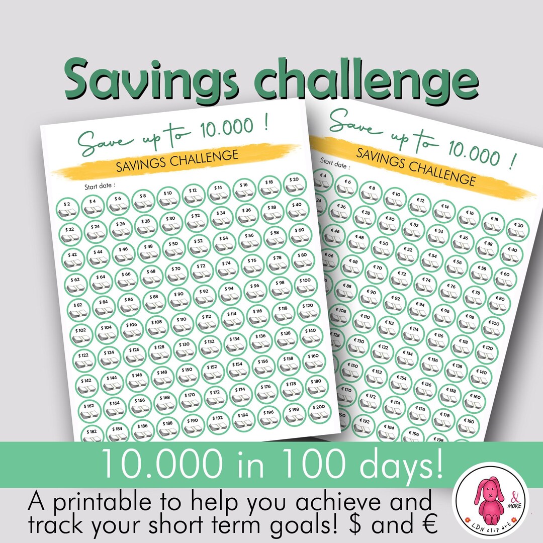 10000 Money Saving Challenge Printable in Euro and USD • a 10K Savings ...