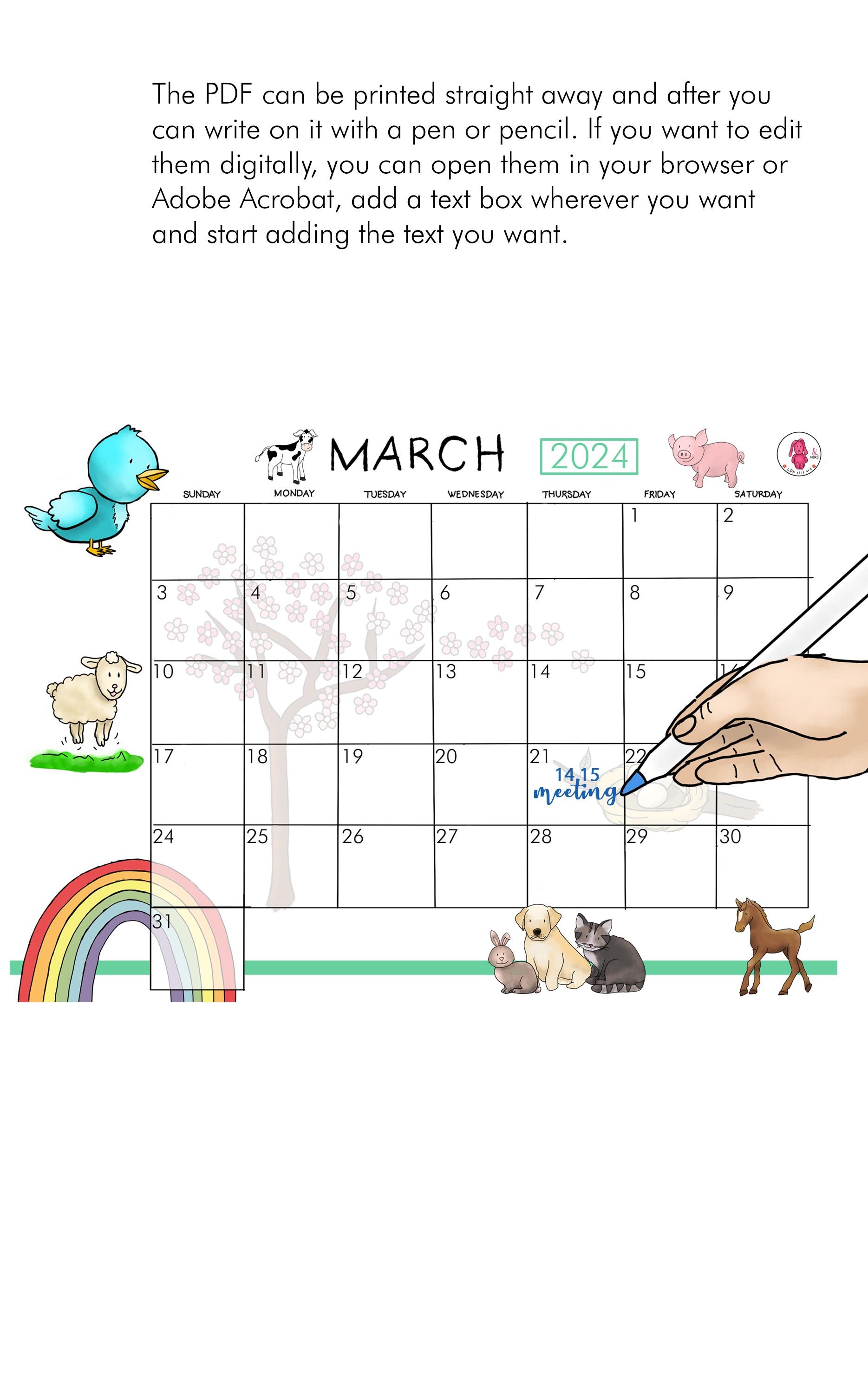 MARCH 2025 Calendar, Monthly Planner for Teachers, Family, School or ...