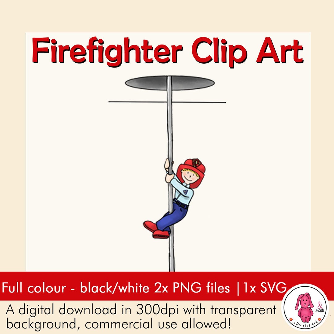 FIREFIGHTER Sliding Down Clip Art, a Friendly Fireman Illustration ...