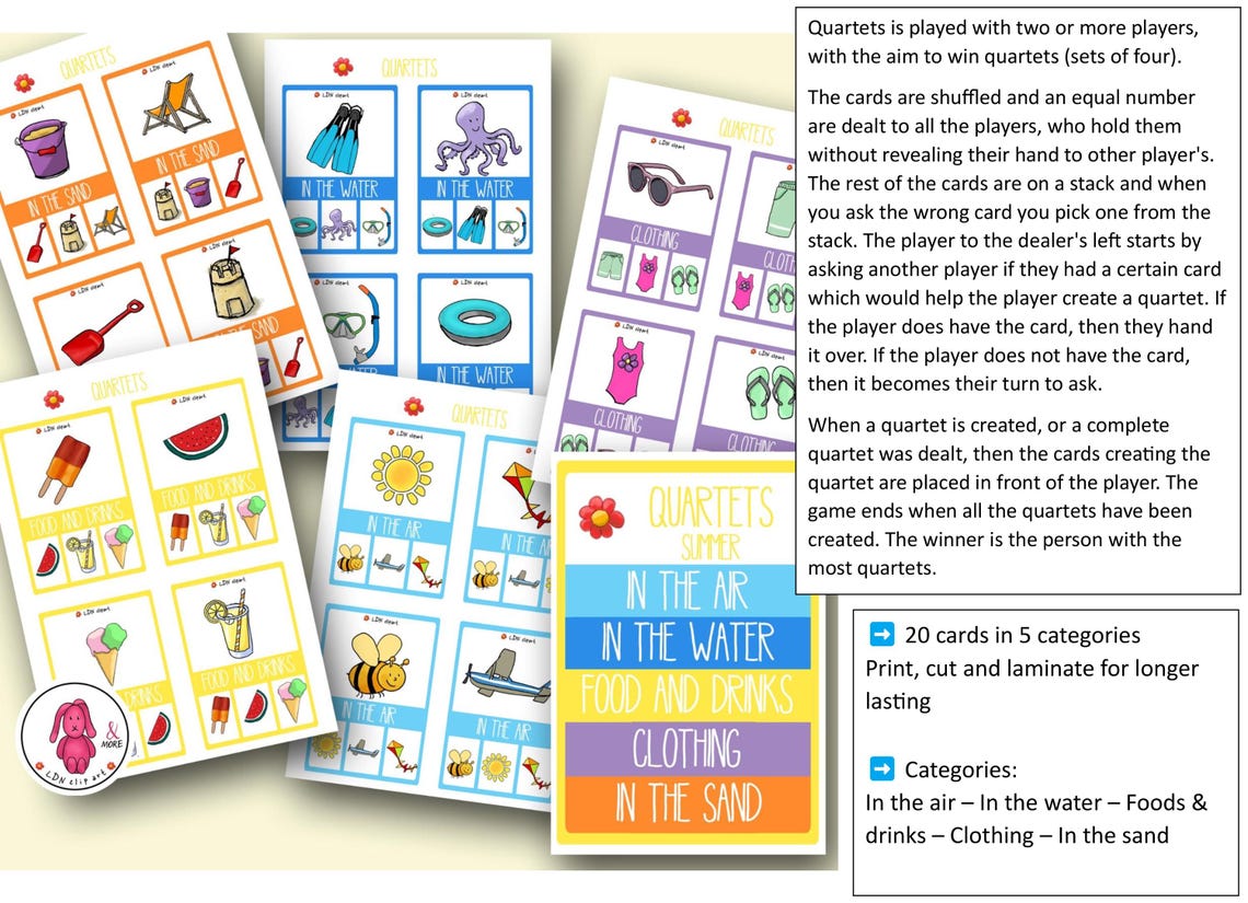 Quartet SUMMER Game: a Go Fish-style Activity | for Speech Therapist ...