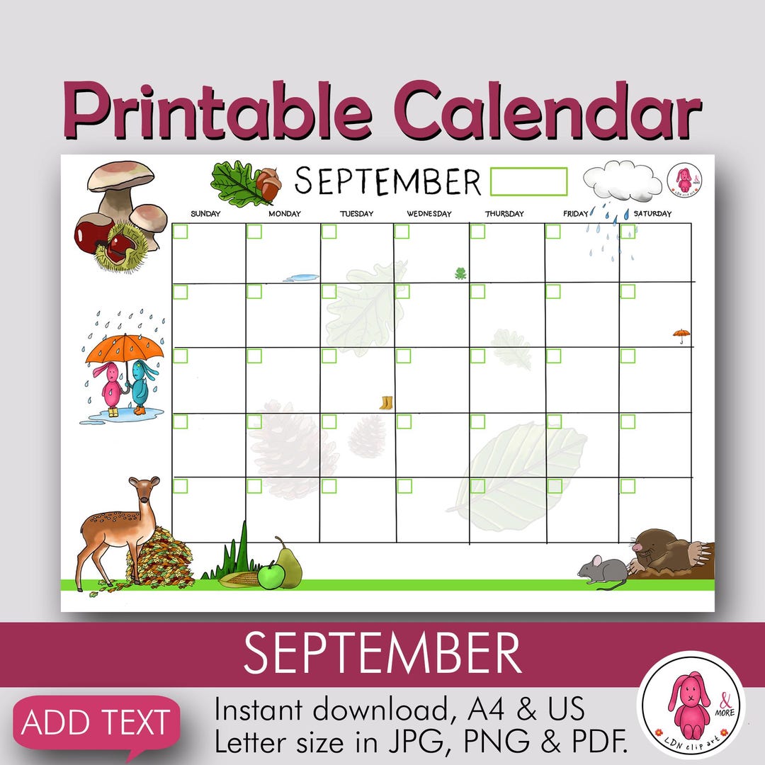 September Calendar, Monthly Planner for Teachers, Family, School or ...