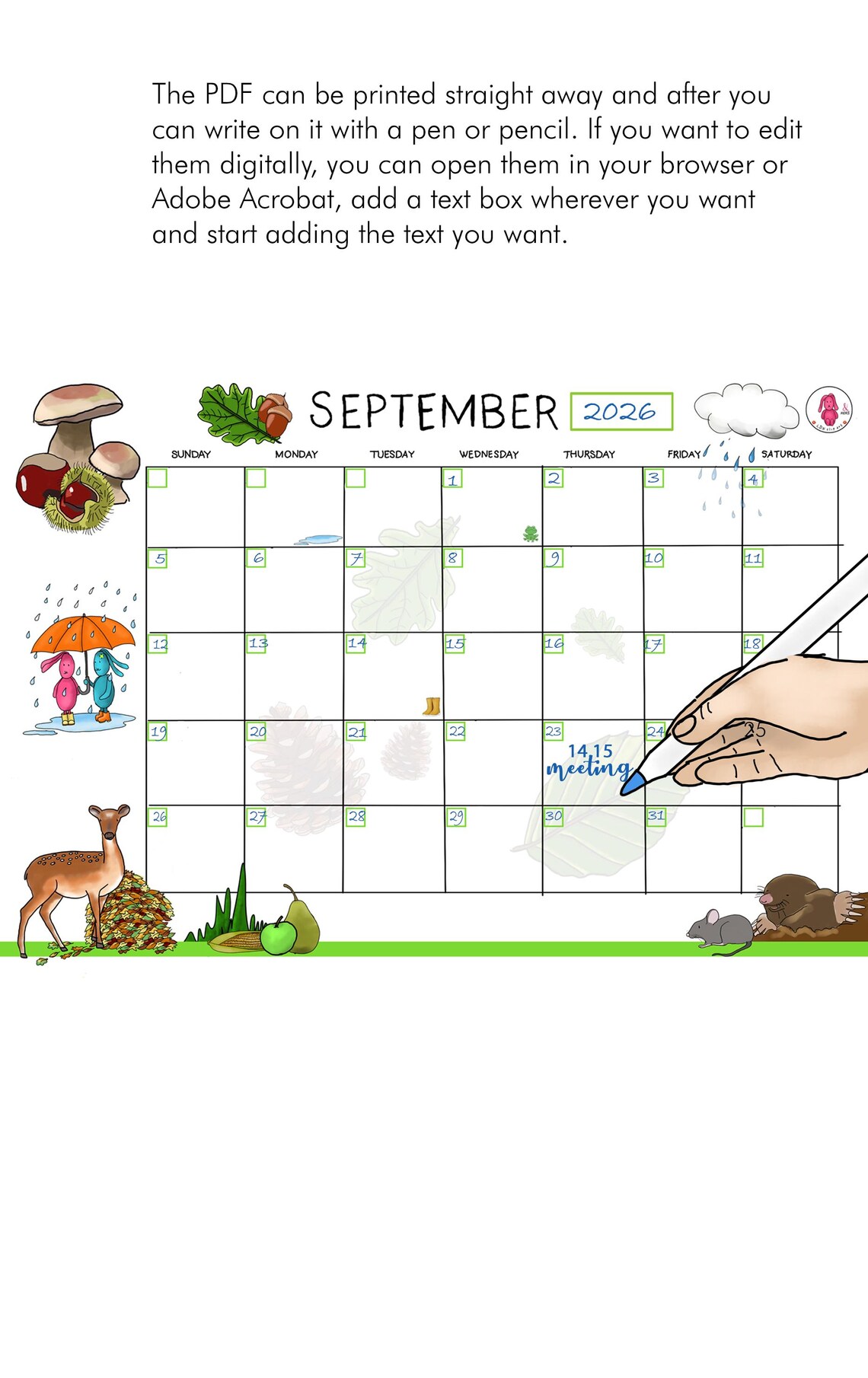 September Calendar, Monthly Planner for Teachers, Family, School or ...