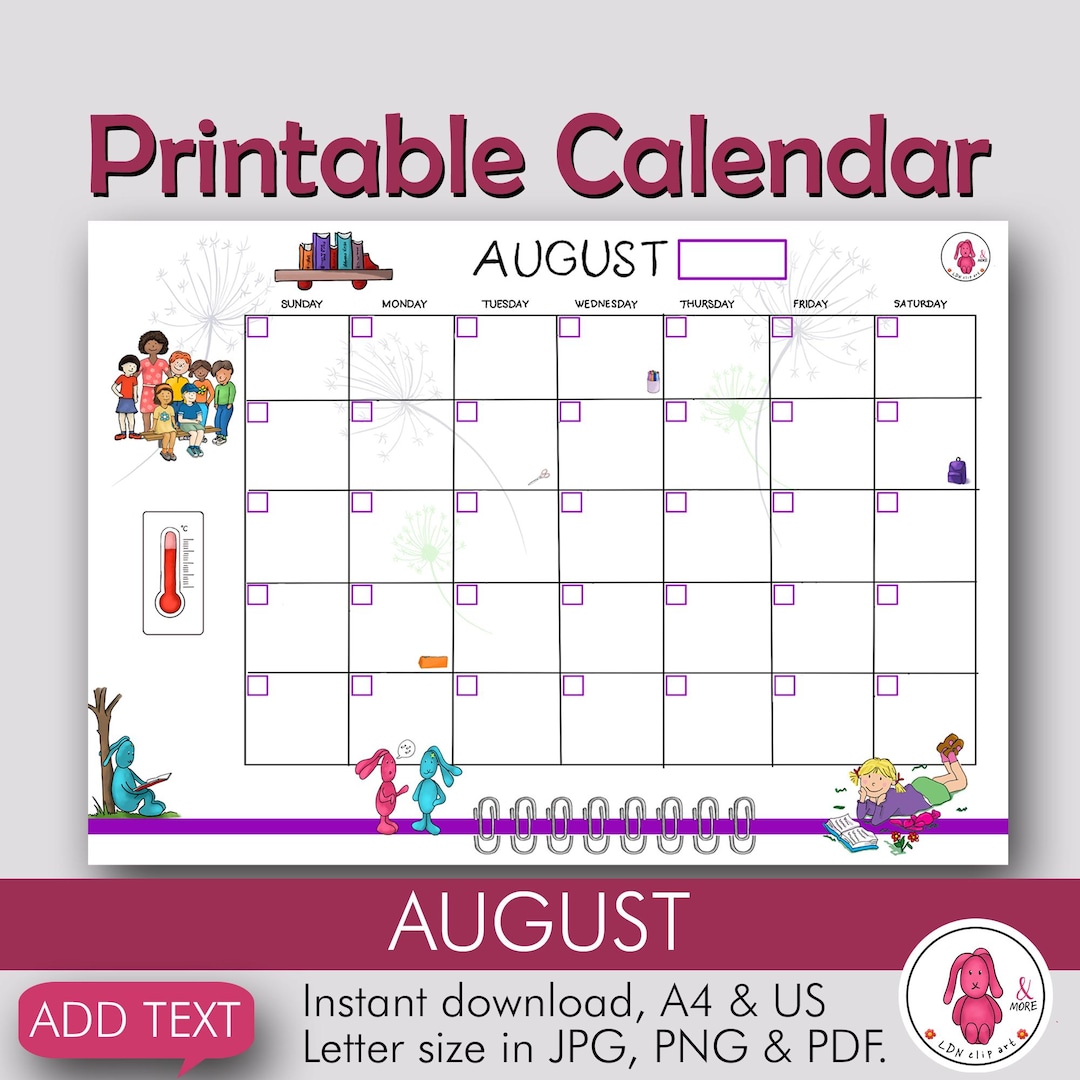 August Calendar • Monthly Planner • Teacher • Family • School ...