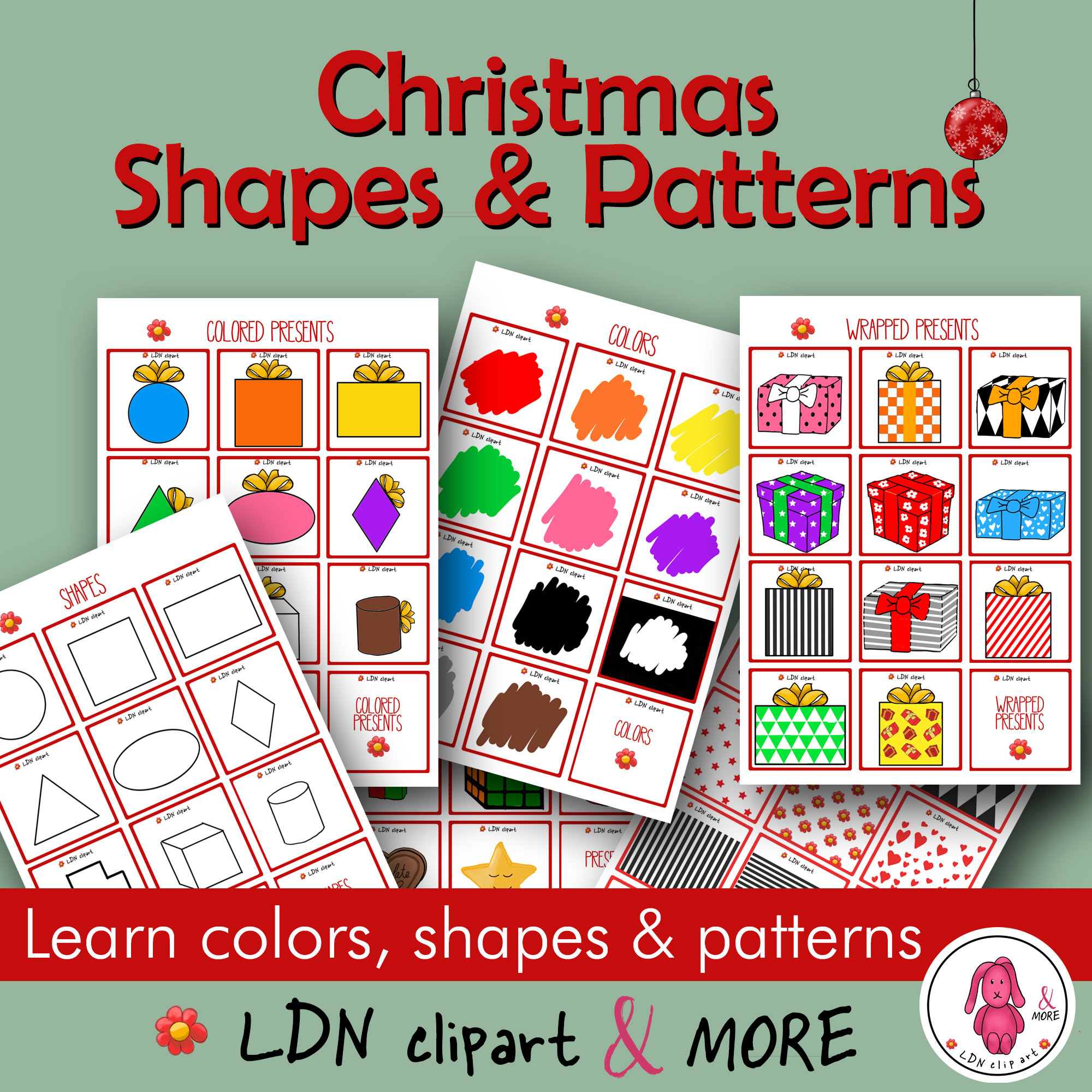 Learn Shapes Colors and Patterns CHRISTMAS Incl. Worksheets & - Etsy