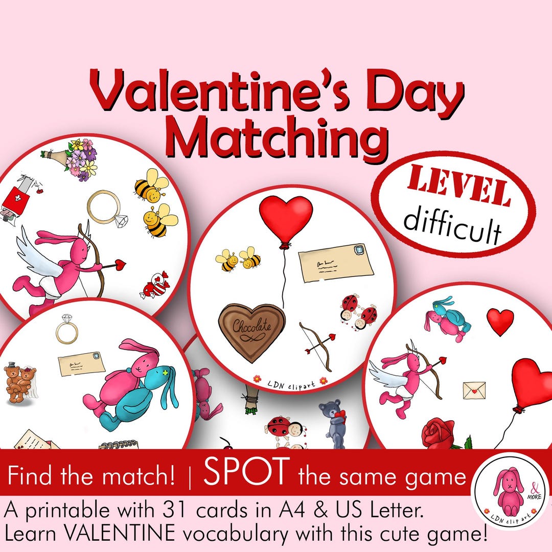SPOT It Style VALENTINE'S DAY Game, Play and Learn the Words of 14 ...