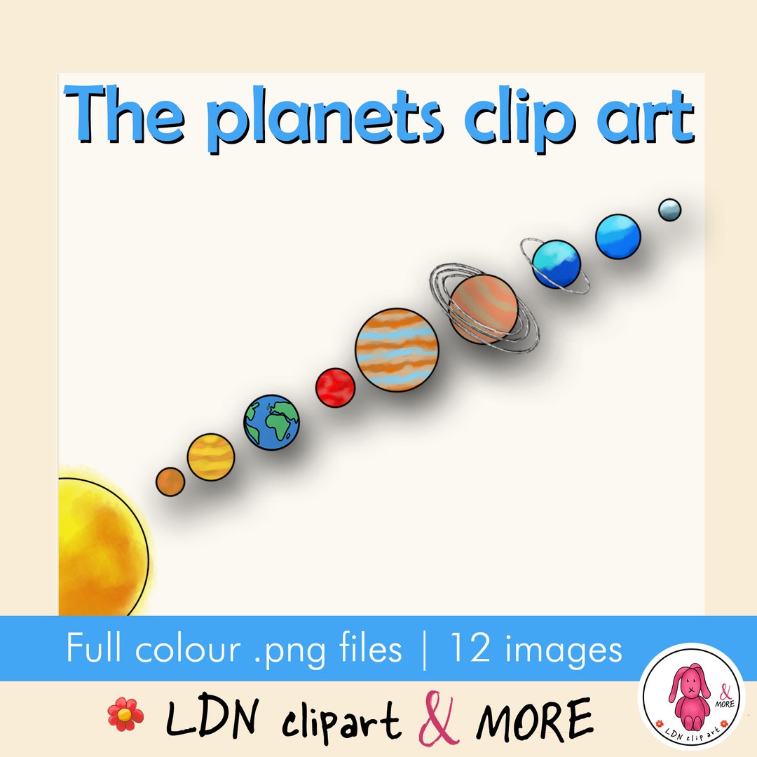 PLANETS Clip Art, All Planets in a Row, Incl. Space Background in Jpg ...