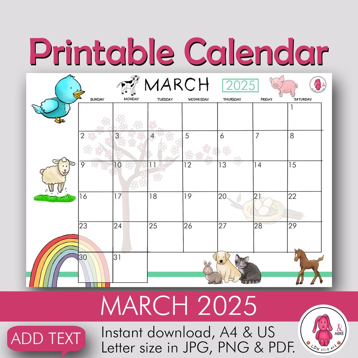 MARCH 2025 Calendar, Monthly Planner for Teachers, Family, School or ...