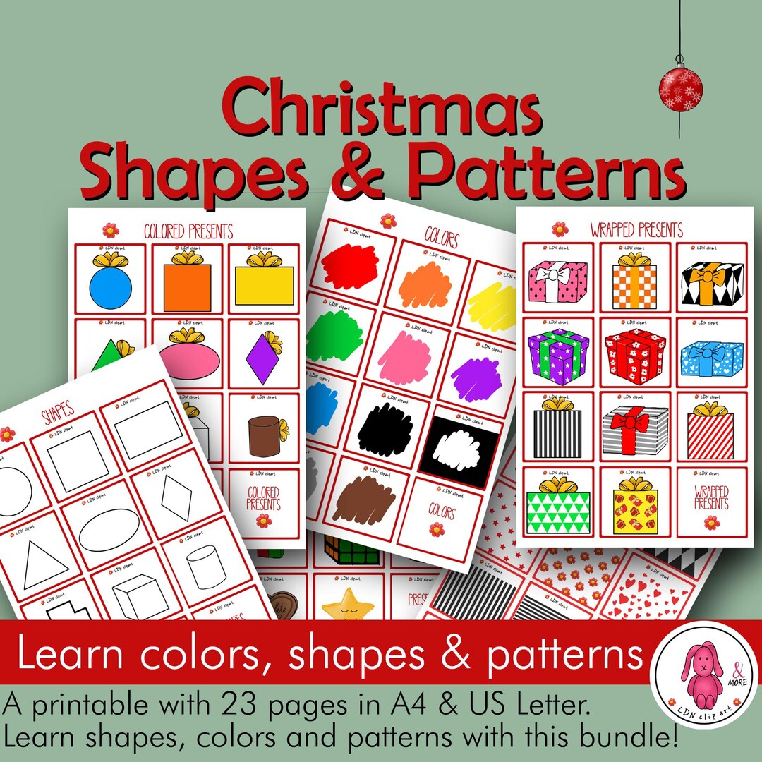 Learn Shapes Colors and Patterns CHRISTMAS, Incl. Worksheets & Flash ...