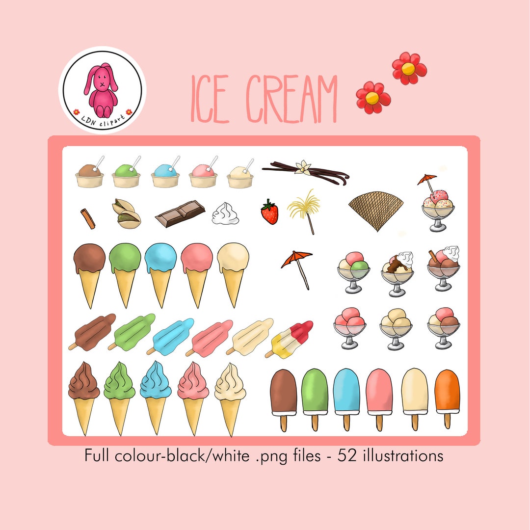 ICE CREAM Clip Art All Sorts of Popsicles Sundaes Cones - Etsy