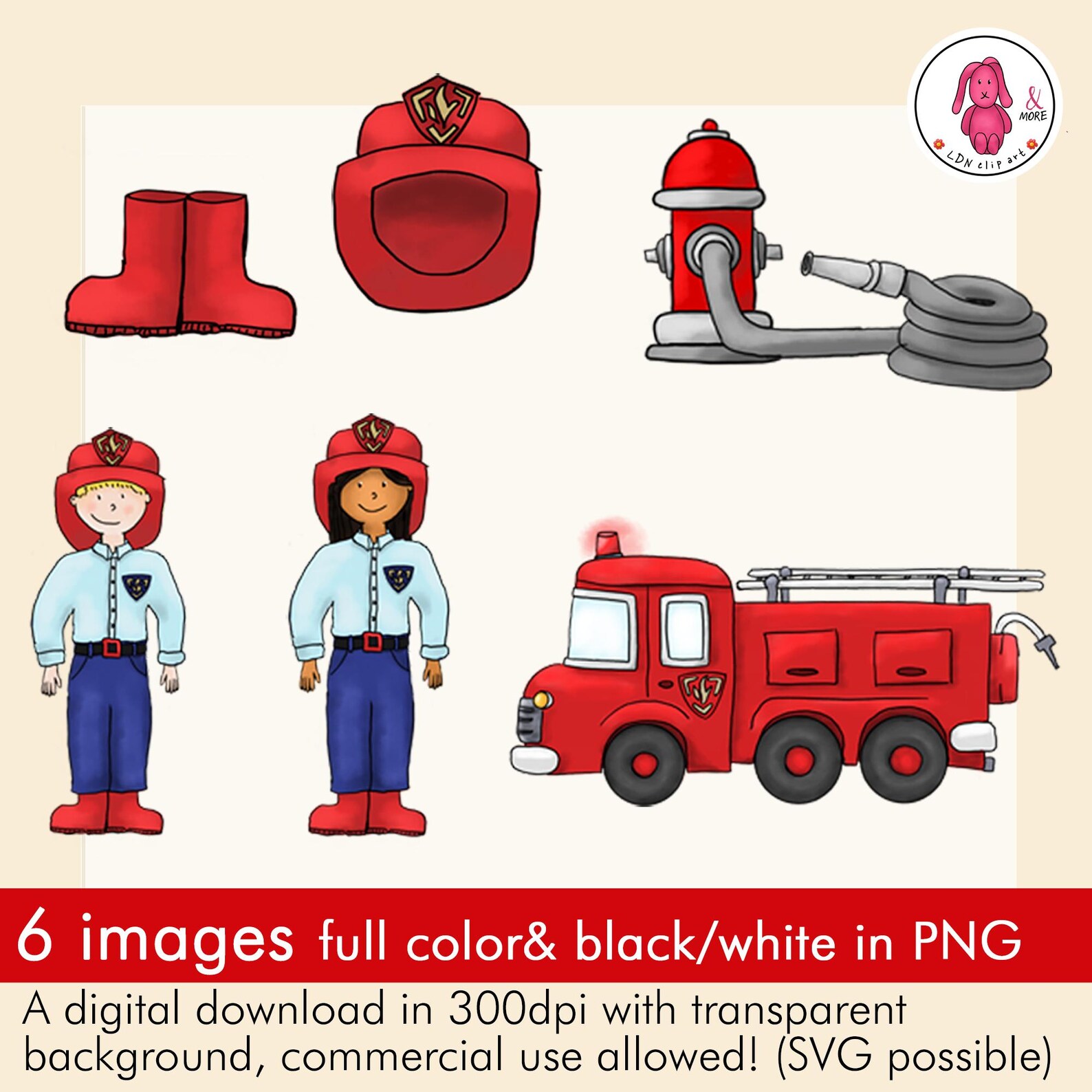 FIREFIGHTER Clip Art, Design Your Own | 300 Dpi Digital Download | PNG ...