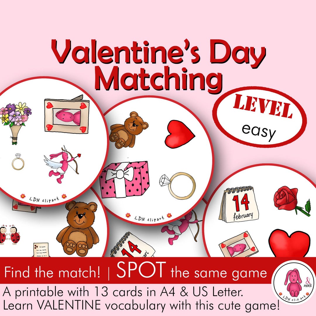 SPOT It Style VALENTINE'S DAY Game, Play and Learn the Words of 14 ...