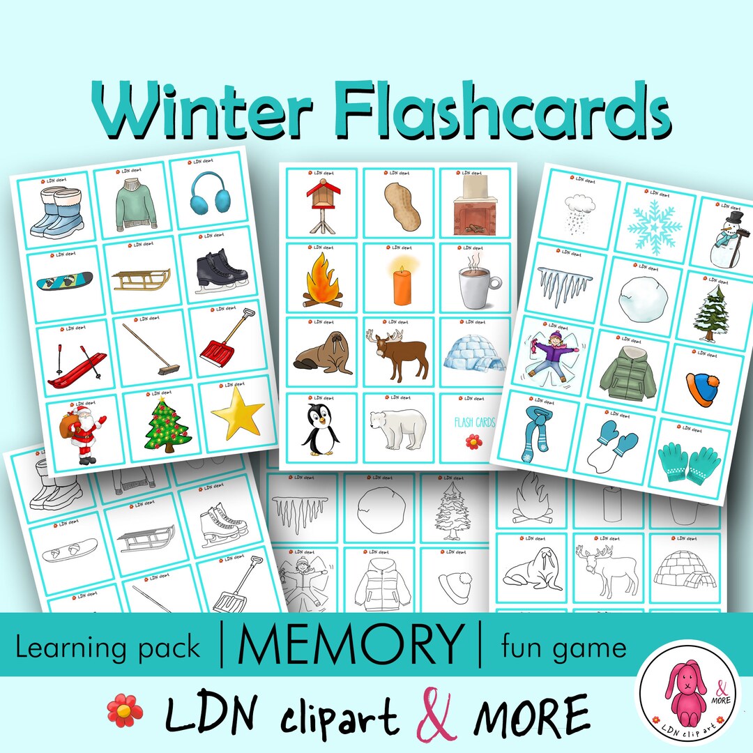 Flashcards WINTER to Learn Words or Play a Memory Game for - Etsy