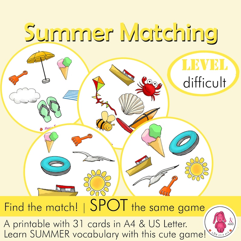 Spot It Style SUMMER Game | Dobble Style, a Fun Matching Game | for SLP ...