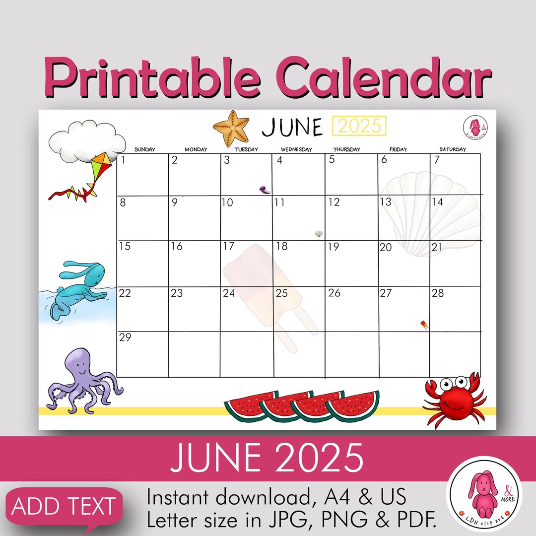 JUNE 2025 Calendar, Monthly Planner for Teachers, Family, School or ...