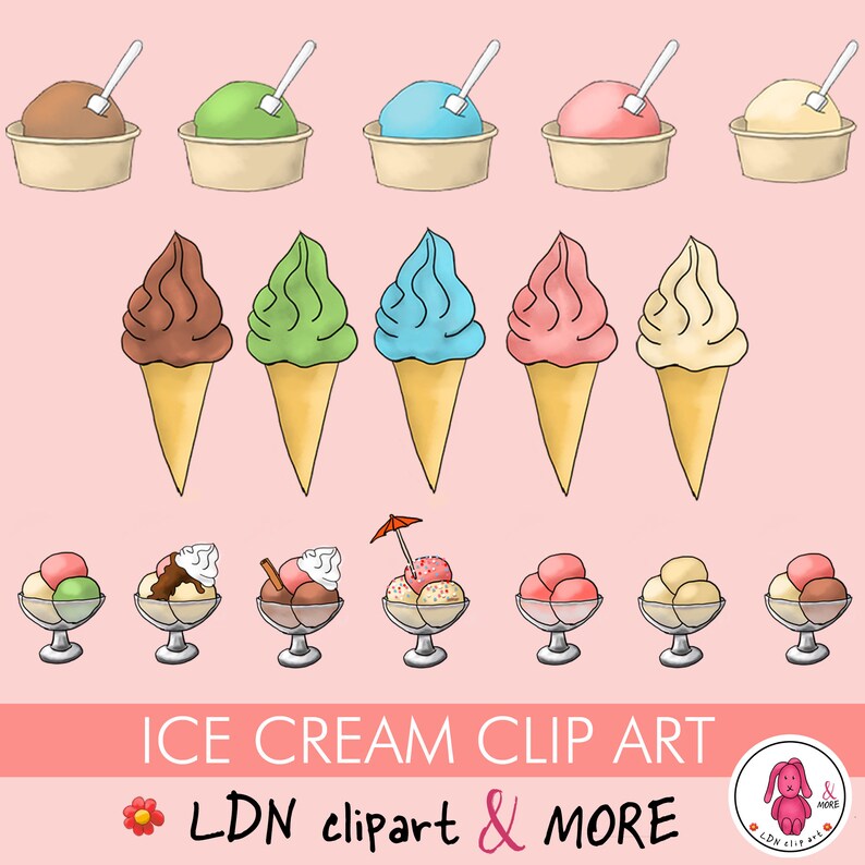 ICE CREAM Clip Art, All Sorts of Popsicles, Sundaes, Cones.. 300 Dpi ...