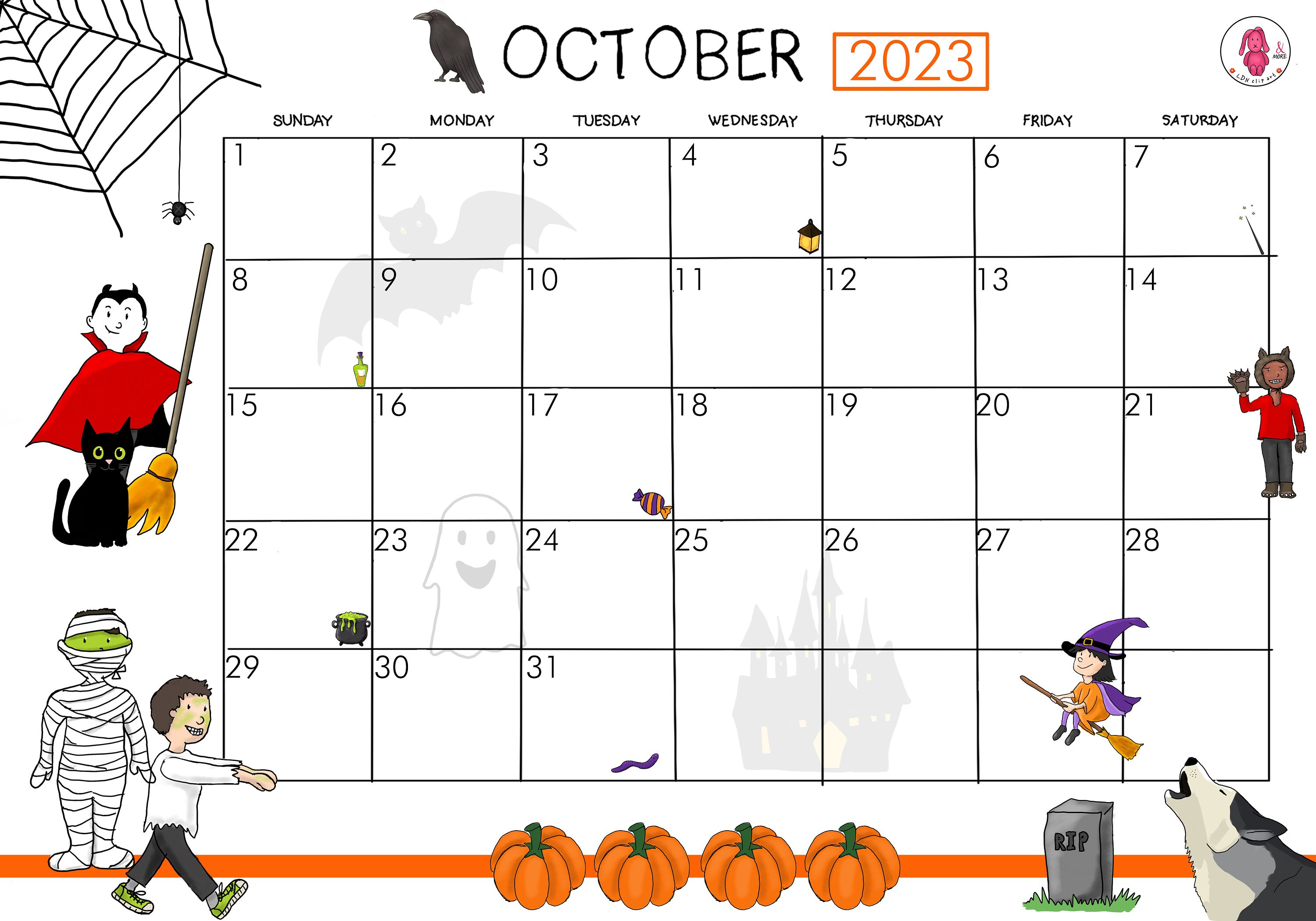 October 2023 Calendar, Monthly Planner for Teachers, Family, School or ...
